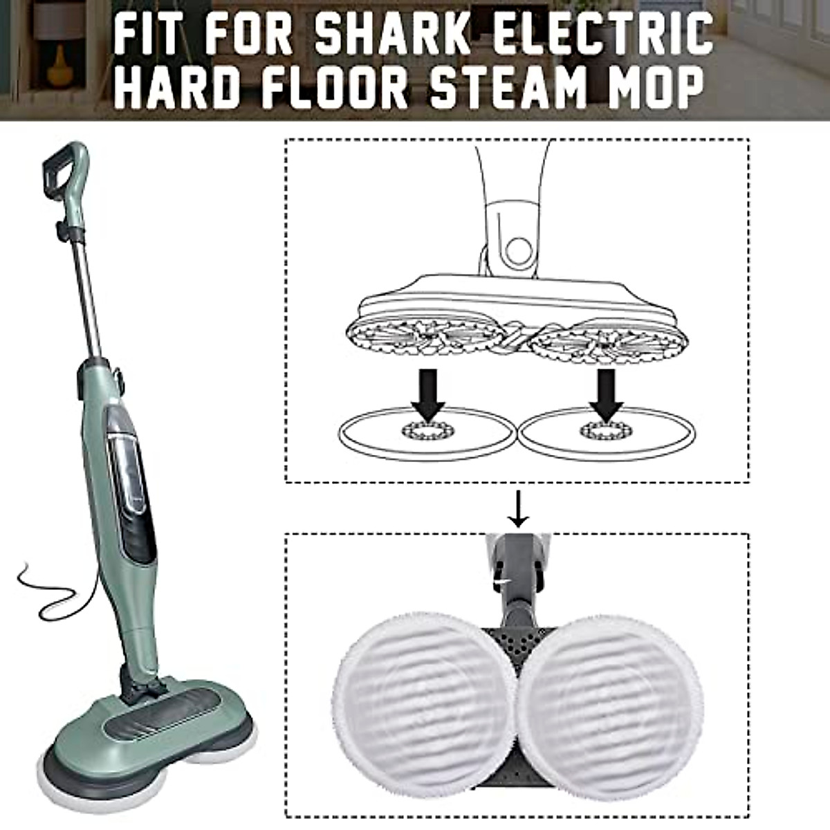 Mocsicka 6 Packs Steam Mop Vacmop Replacement Pads for Shark S7000 S7001 Steam Mops, Steam & Scrub All-in-One, Scrubbing Washable Mop Pads for Any Floors, Reusable Steam Scrub Cleaning Pads