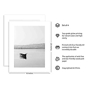 Bedroom Framed Lake Wall Art: Living Room Modern Black Nature Scene Landscape Painting Print 4 Piece Boat Scenery Picture Vertical Tree Forest Artwork for Home Office Decor