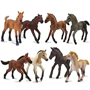 Toymany 8PCS 3-4" Horse Figurines Toy Set, Realistic Detailed Plastic Pony Figures Foal Animals Toy Playset, Cake Toppers Easter Eggs Christmas Birthday Gift Educational Toy for Kids Toddlers