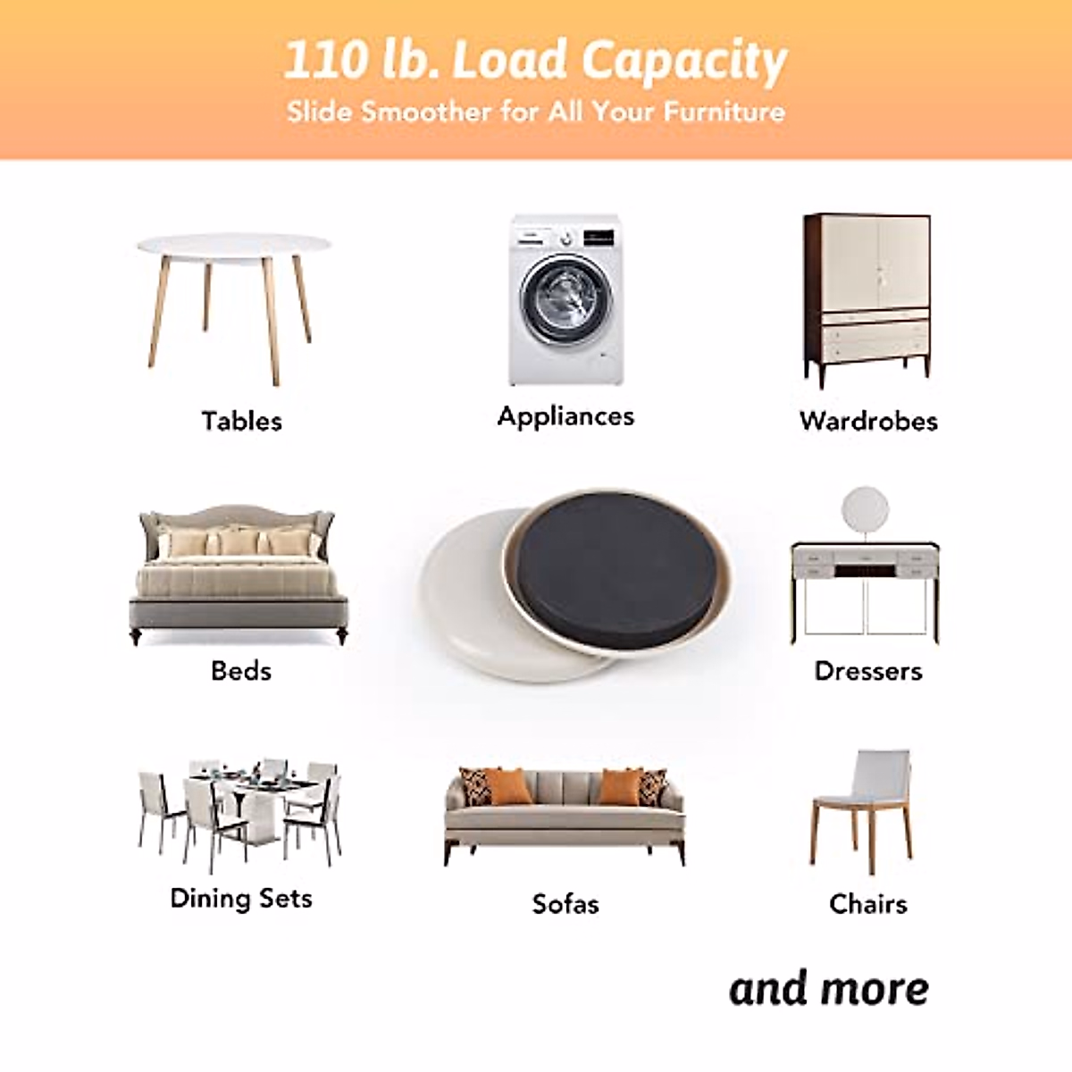 CO-Z Furniture Sliders - 16 Pack, 3 1/2" Reusable Furniture Sliders for Carpet, Heavy-Duty Furniture Gliders Movers for Hardwood Floors, Plastic Moving Pads for Heavy Furniture, Floor Protectors