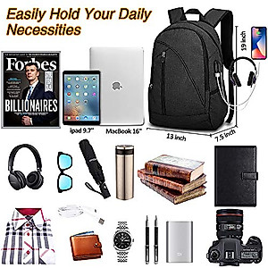 Tocode Water Resistant Laptop Backpack with USB Charging Port Headphone Port Fits up to 17-Inch Laptop Computer Backpacks Travel Daypack School Bags for Men and Women Black