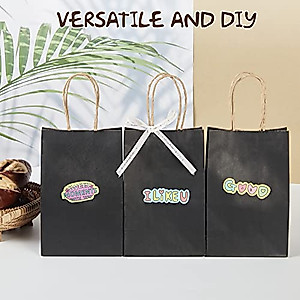[100 Pack]Paper Bags with Handles Bulk, 8 * 5.25 * 3.75 Inch Small Black Kraft Paper Bags, Paper Shopping Bags, Christmas Kraft Gift Bags, Birthday Gift Bags for Restaurant, Takeout, Business.