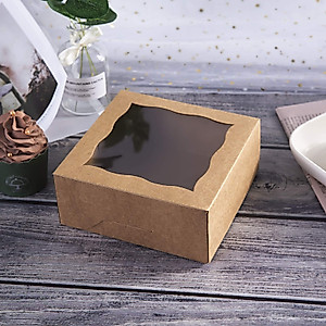 ONE MORE [15pcs] 7"x7"x2.5"Brown Bakery Boxes with PVC Window for Pie and Cookies Boxes Small Natural Kraft Paper Box 7x7x2.5inch,Pack of 15 (Brown, 15)