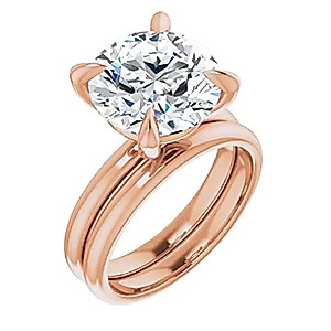 Solid Gold Engagement Ring Set for Women, Handmade 5 Carats Round Cut Moissanite Solitaire Ring Set Diamond Wedding Bridal Ring Anniversary Propose Gifts Her, 10K/14K/18K, 925 Silver