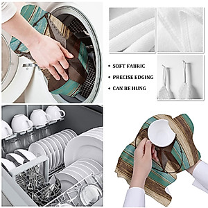 Western Texas Star Wooden Board Kitchen Towels, Set of 3 Hand Drying Towel, Soft Absorbent Multipurpose Cloth Tea Towels for Cooking Baking, Retro Vintage Washable Dish Towels Cloth 18x28 Inch