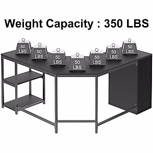 LVB Black L-Shaped Desk with File Drawers Cabinet, Reversible Corner Executive Computer Desk with Storage Shelves, Modern Large Work Study Writing Gaming L Shape Desk for Home Office Bedroom, 60 Inch