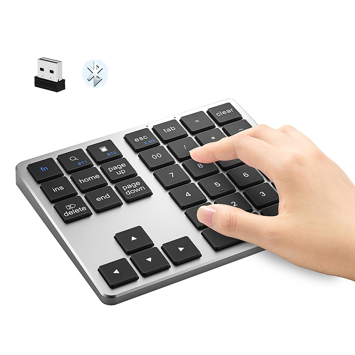 LOONASA Bluetooth Number Pad, Rechargeable Wireless Numeric Keypad, Three Mode, Slim & Silent Design, 35-Keys External Numpad USB Keyboard for MacBook, iPad, iPhone, iOS, Laptop, Windows, Android, PC