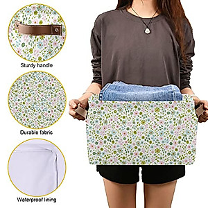 Kigai Large Storage Basket Pretty Small Flowers Square Foldable Canvas Laundry Baskets Bin Waterproof Inner Layer with Sturdy Handles for Kids Toy Nursery Blanket Clothes 2 Pack