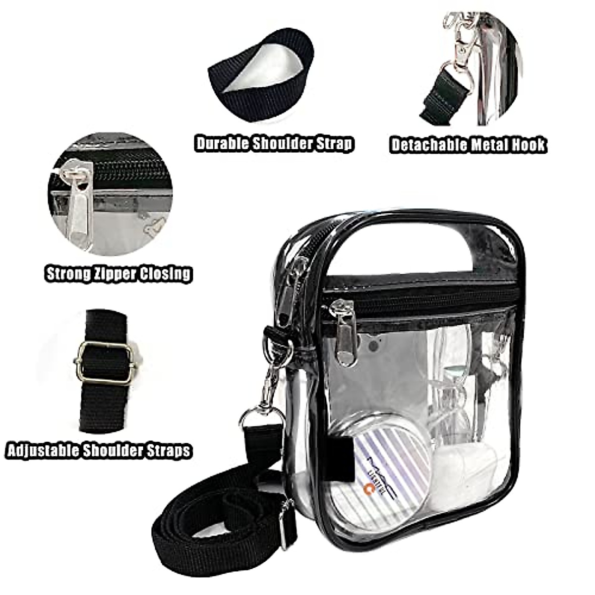 Fibrdoo Clear Crossbody Purse Bag, Clear Bag Stadium Approved with Front Pocket for Concerts Sports Festivals (S)