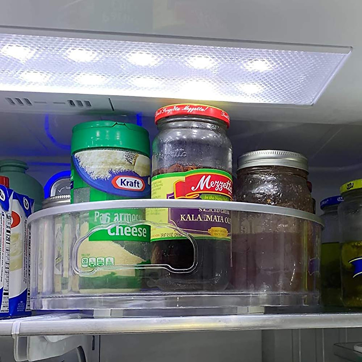 Hedume Set of 2 Lazy Susan Turntable with Handle, Basics Plastic Kitchen Turntable, Multifunctional Spice Racks Organizer, 360 Degree Rotating Food Storage Container for Refrigerator or Countertop