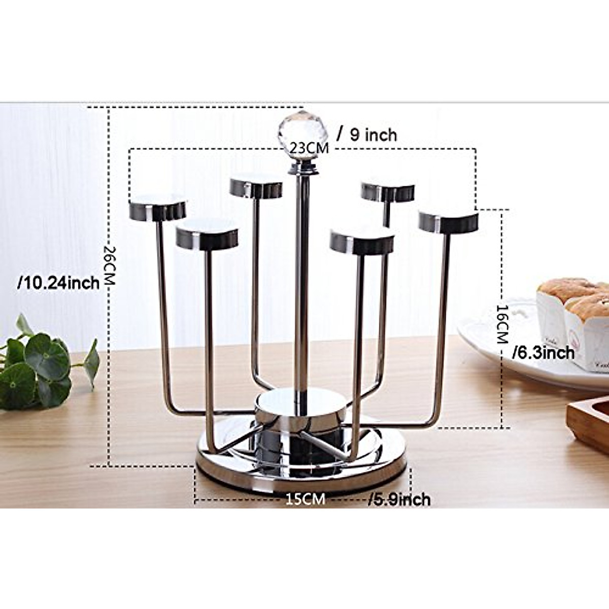 Vivian Rotating Cup Mug Glass Holder Rack Stainless Steel 6 Cups Drying Rack Stand