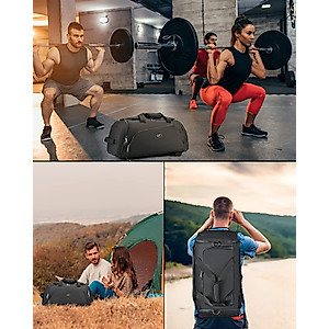 LOKASS Gym Bag for Men/Women-Duffle Sports Bag with Shoe Compartment, Carry On Weekender/Overnight Bag, Waterproof Gym Backpack Travel Bag for Camping (Black，Large)