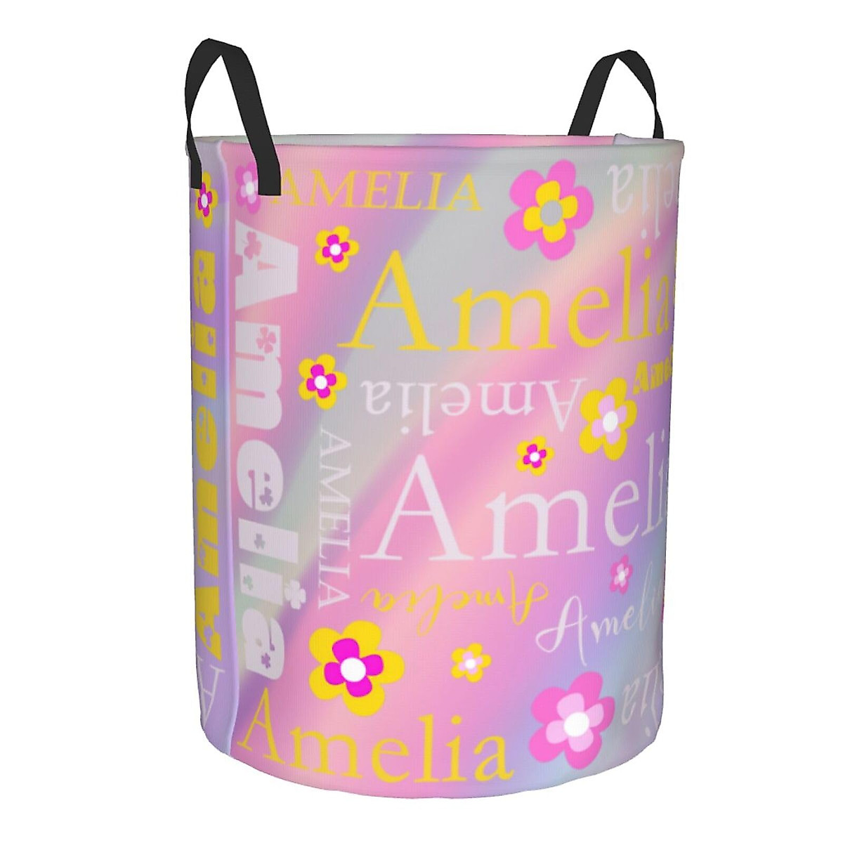 Personalized Laundry Basket Custom Laundry Hamper with Name Baby Storage Basket with Handles Circular Dirty Clothes Hamper For Girls Women