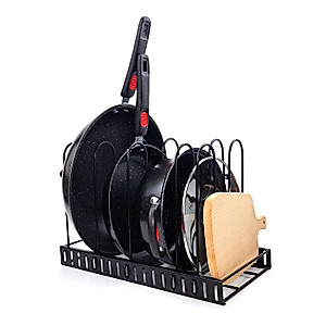 Pot Rack Organizers, Lid Organizer for Pots and Pans, 8 Tiers Pots and Pans Organizer with 3 DIY Methods, Adjustable Pot Lid Holders Pan Rack for Kitchen Counter and Cabinet by KAUKKO (KKS21-8 Tiers)