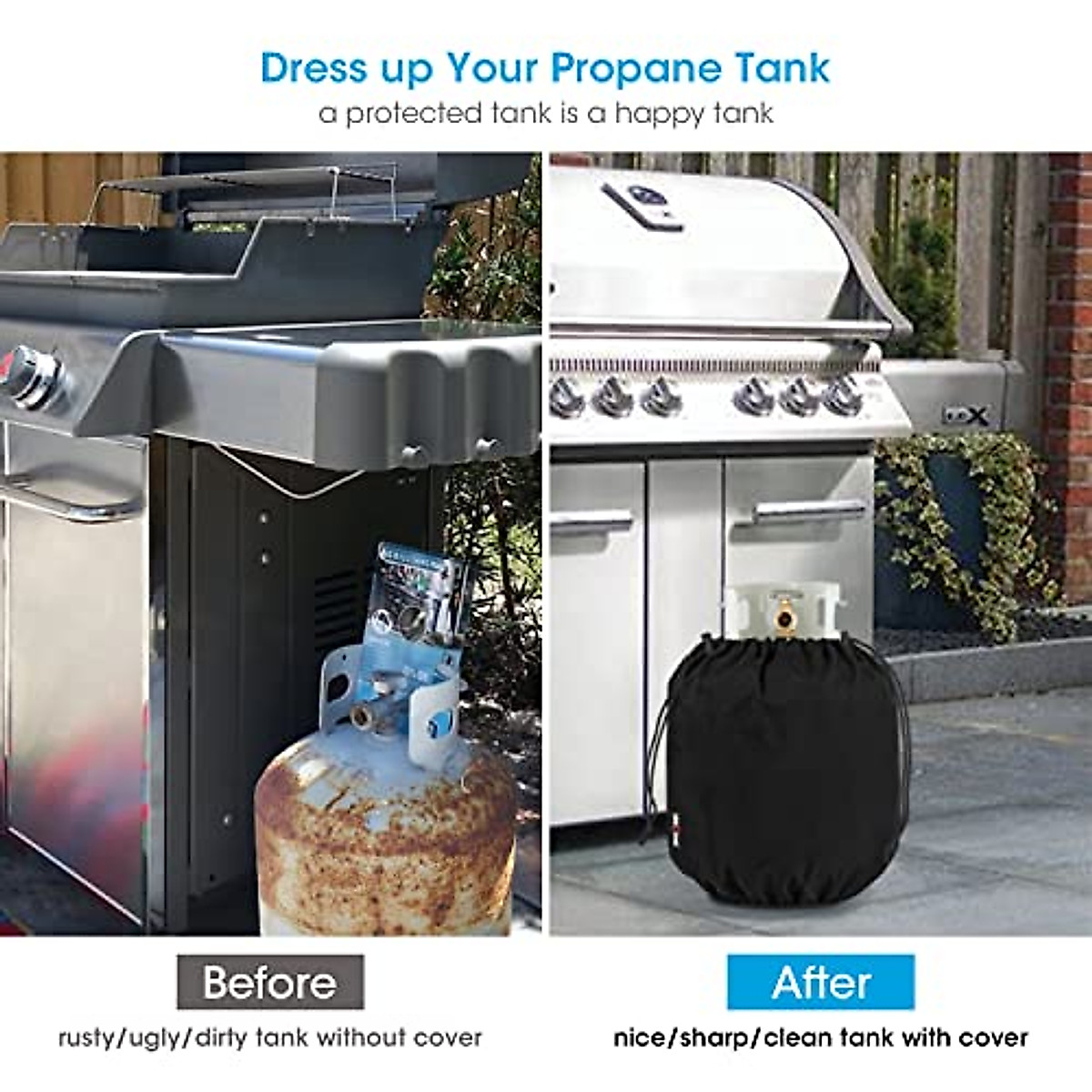 Unicook Propane Tank Cover 20lb, Heavy Duty Gas Tank Cover with Adjustable Drawstrings, Dress up Your Gas Grill, Durable and Convenient, Fits Standard 20lb Tank Cylinder, Black