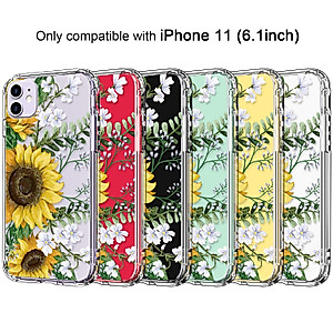 ICEDIO iPhone 11 Case with Screen Protector,Clear with Nice Sunflowers Floral Flower Patterns for Girls Women,Shockproof Slim Fit TPU Cover Protective Phone Case for Apple iPhone 11 6.1 inch