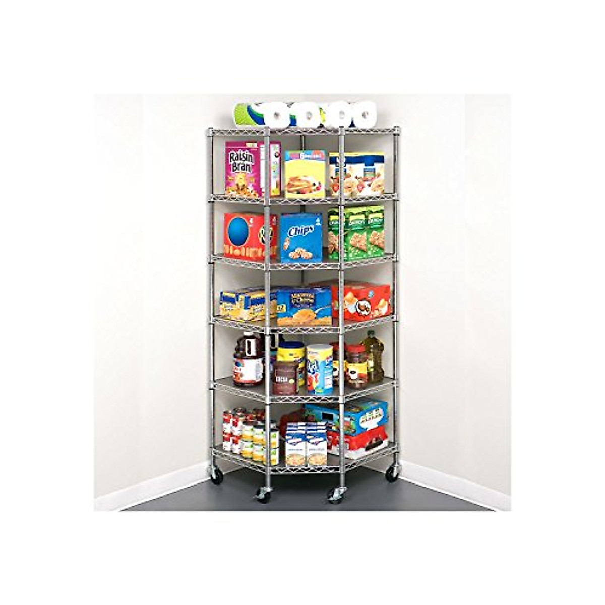 Heavy Duty Steel 6-Tier Corner Restaurant Shelf Commercial Food Storage, NSF Approved