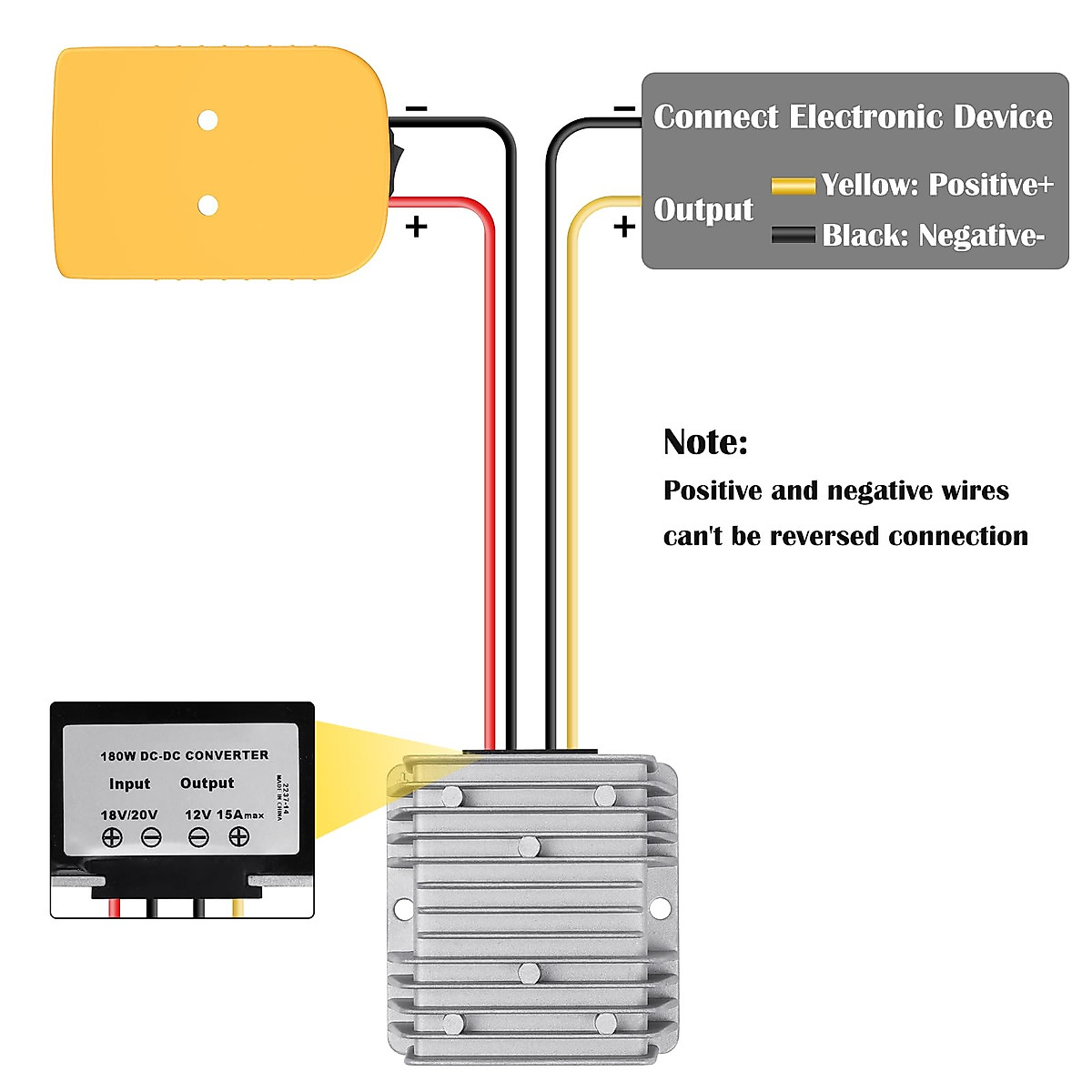 20V to 12V Step Down Converter Aadpter for Dewalt 20V Battery DC Voltage Regulator 15A MAX 180W Inverter Automatic Buck Converter Power Wheels Aadpter with Upgraded Low Voltage Protection and Switch