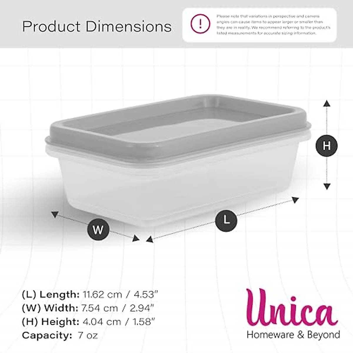 Unica Food Storage Container with Airtight Lid, Nestable Storage Boxes for Cereal, Snacks, BPA-Free, Microwave, Dishwasher & Freezer Safe, Set of 3, 7 oz, 2.94x2.94x1.58 in