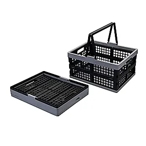 Fiazony 2-Pack Plastic Collapsible Storage Crate, 15 L Folding Shopping Basket with Handles