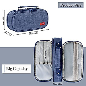 GUSEN Big Capacity Pencil Case Stationery Storage Pen Pouch Bag Double Zipper Multiple Compartments Organizer Cosmetic Portable High School Organizer College Student Teen Adult Boy Girl-Denim Blue