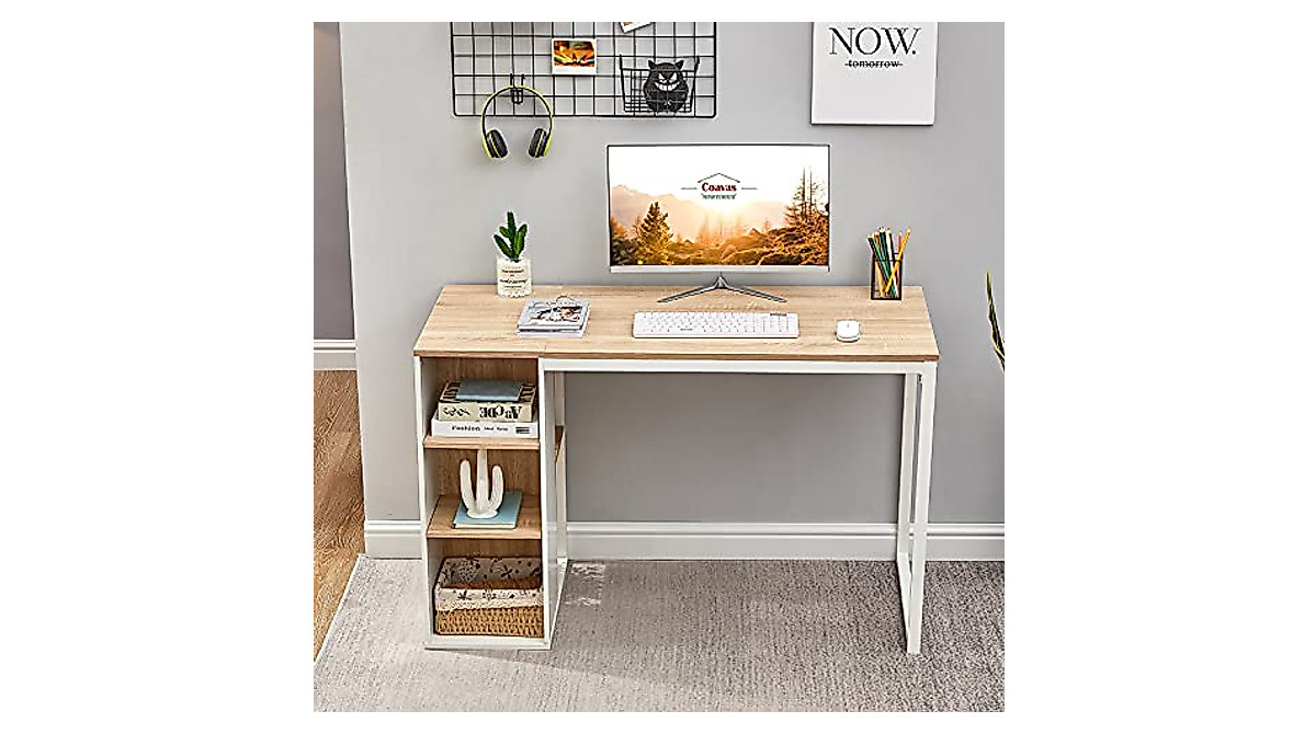 Computer Desk with Storage Shelves - Modern Oak Design