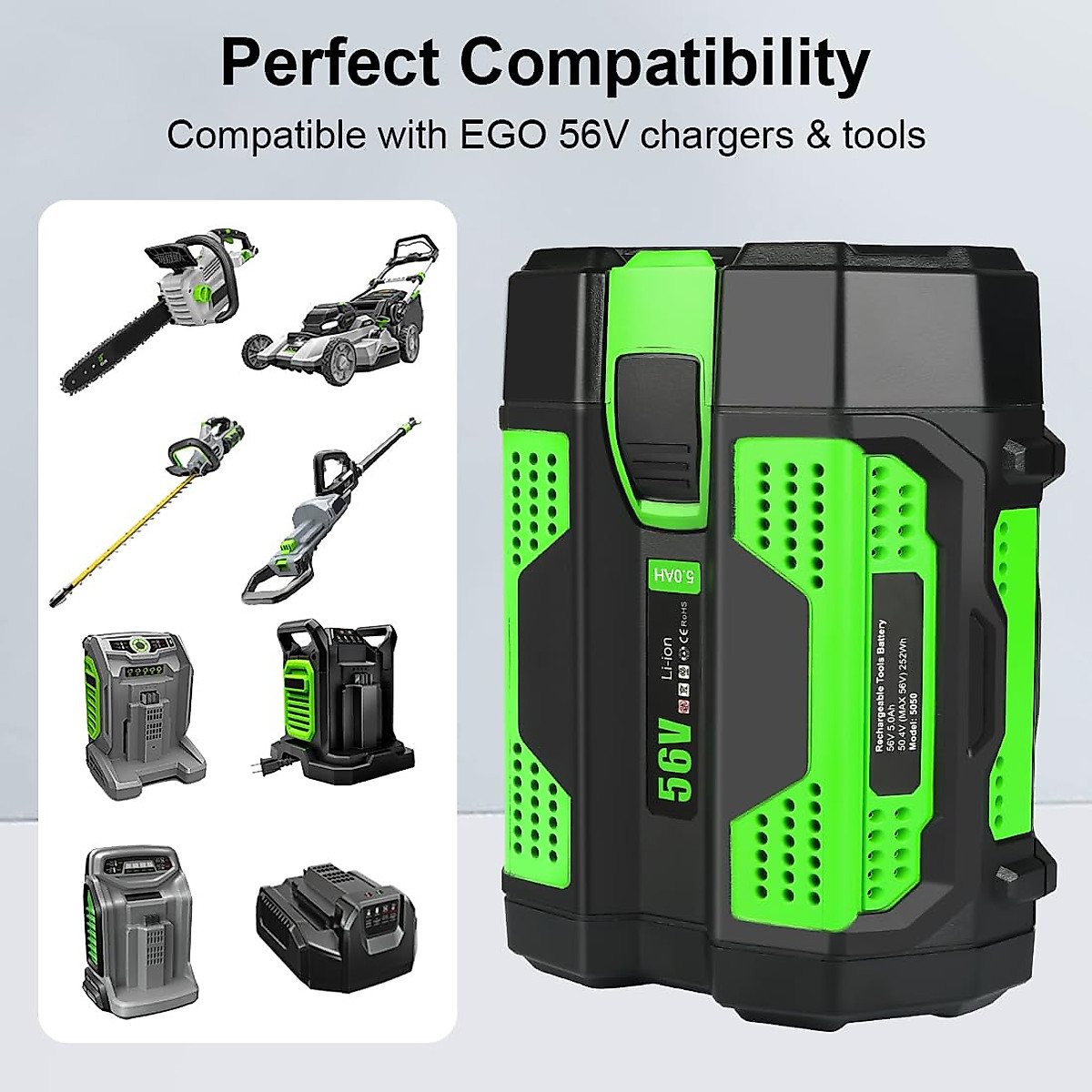 5 .0 Ah Battery Replacement for EGO 56v Battery (Green)