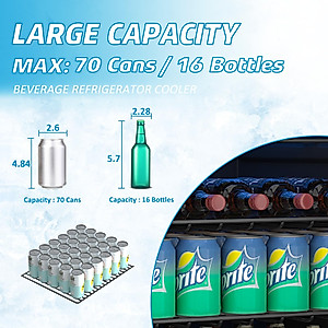 Erivess Compact Freestanding Beverage Refrigerator,70 Can/ 1.6 Cubic Feet Mini Fridge with Reversible Glass Front Door for Soda, Beer, or Wine, Under Counter Drink Dispenser with 2 Adjustable Shelves