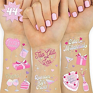 xo, Fetti Elder Millennial Birthday Temporary Tattoos - 44 iridescent styles | Birthday Party Decorations, Fun Birthday Girl Party Favors, HBD, Older Wiser Hotter, 20s, 30s