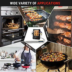 ThermoPro TP25 650FT Bluetooth Meat Thermometer with 4-Probes, Smart Rechargeable Wireless Meat Thermometer for Grilling, Smoker, Oven, Kitchen, BBQ Thermometer with Alarm, Temperature Graph, Black