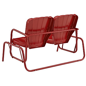 Crosley Furniture Ridgeland Retro Metal Outdoor Loveseat Glider, 2-Person Rocking Patio Bench for Porch, Bright Red Gloss