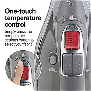 Hamilton Beach Steam Iron & Vertical Steamer for Clothes with Scratch-Resistant Durathon Soleplate, 3-Way Auto Shutoff, Anti-Drip, Digital Temp. Control, 10’ Retractable Cord 1700W, Silver