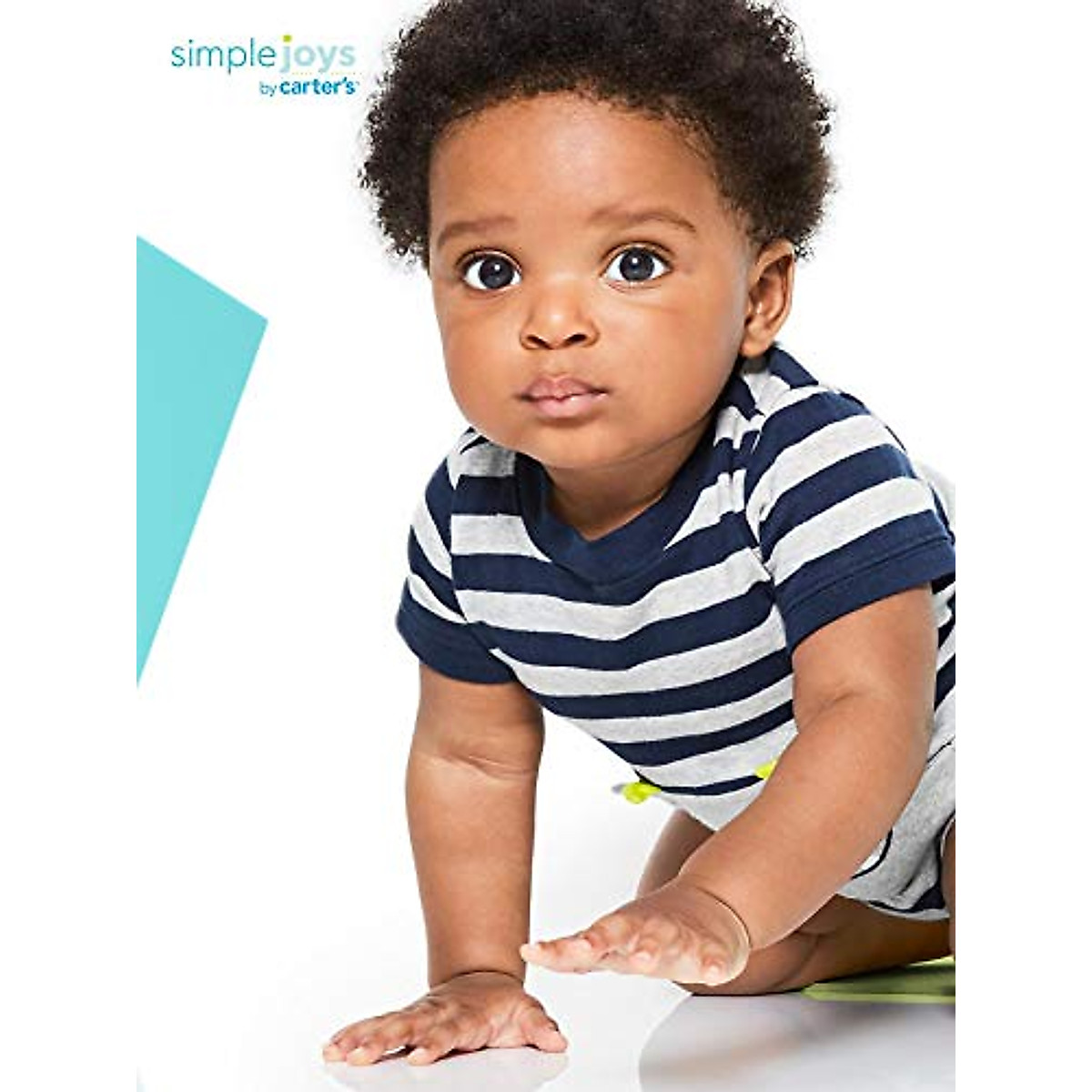 Simple Joys by Carter's Baby Boys' Rompers, Pack of 3, Green Dinosaur/Navy Stripe/Yellow Stripe, 18 Months