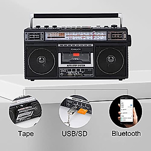 Portable Cassette Player Boombox AM/FM/SW1/SW2 Radio Tape Player Recorder with Bluetooth Microphone