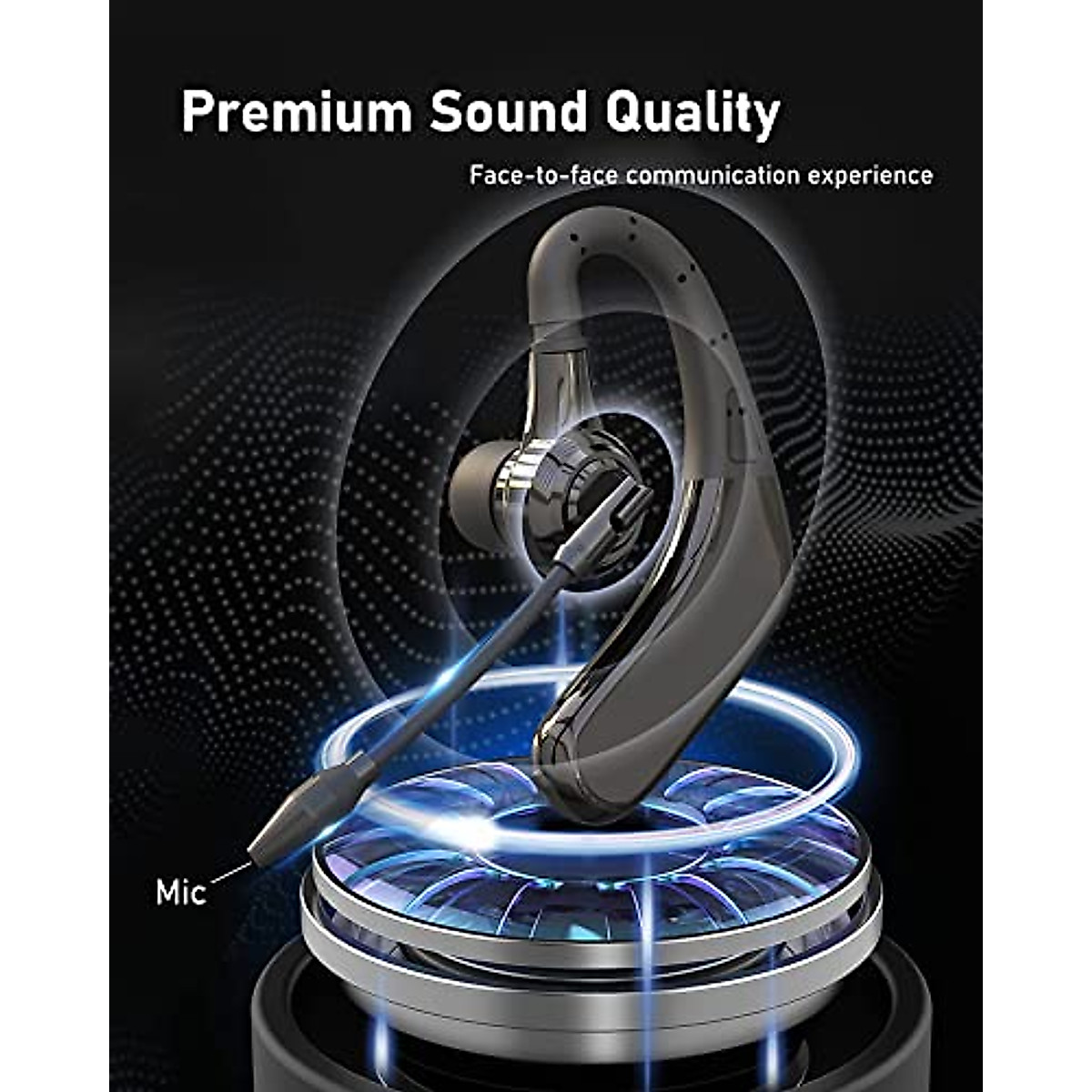 Mosonnytee Headphones Wireless Bluetooth earpiece Noise Cancelling Headphones with Microphone Truck Bluetooth Headset Hands-Free for Cell Phone with Replaceable Batteries for 20-Hours (Gold)