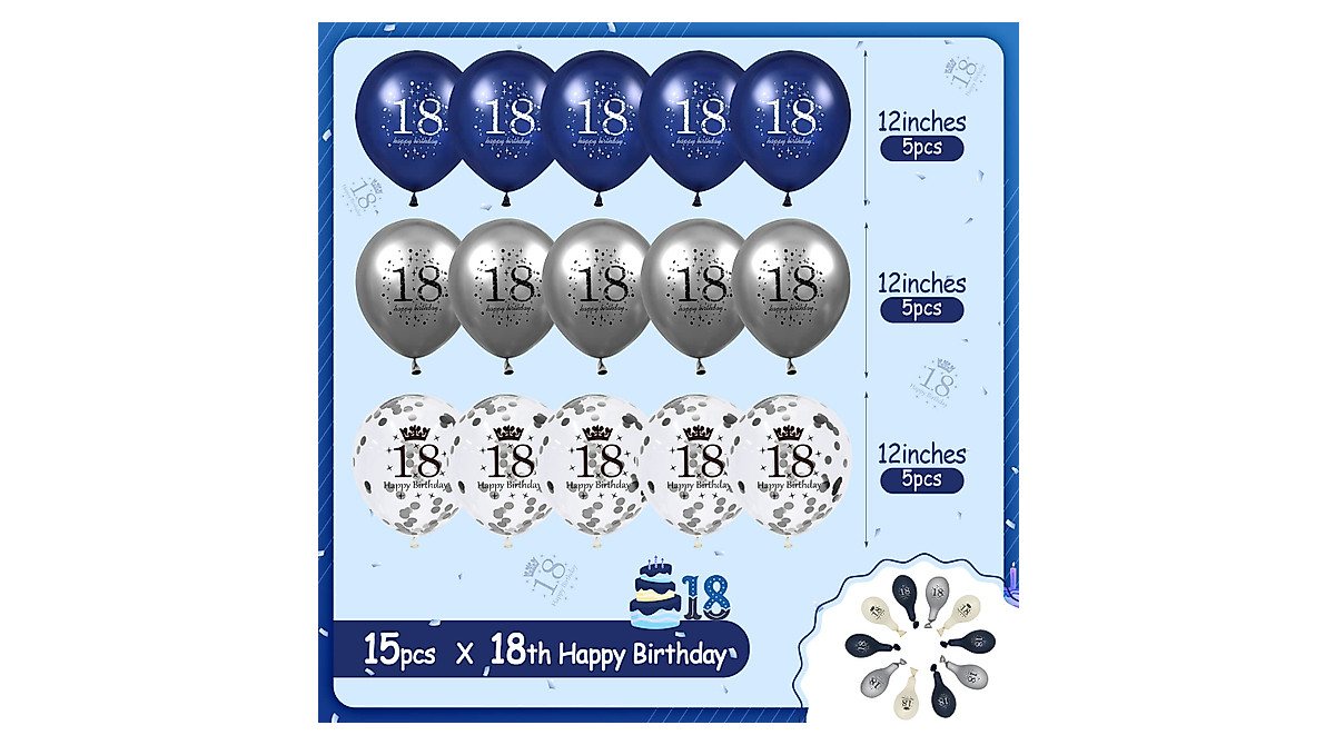 18th Birthday Balloons Navy Blue Silver Latex - Perfect Party Decor