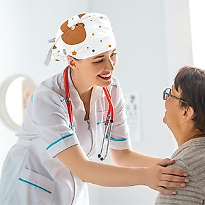 Asaile Guinea Pig Yoga Poses Working Cap with Buttons,Adjustable Surgical Scrub Cap with Bow Hair Scrunchy Multicolor Medium-Large