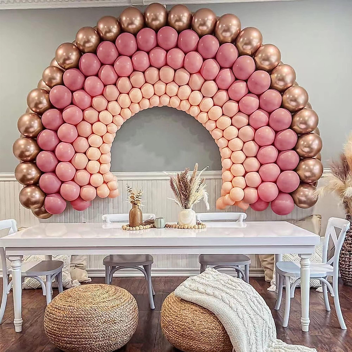 Boho Pink Balloons Arch Garland Kit with Double Stuffed Dusty Rose Gold Balloons Decorations for Boho Wedding Baby Shower Bridal Engagement Valentine's Day Anniversary Birthday Party Decorations