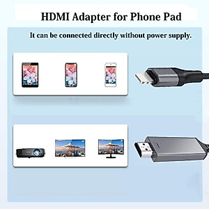 [Apple MFi Certified] Lightning to HDMI Adapter for Phone to TV,Compatible with iPhone,iPad, Sync Screen Connector Directly Connect on HDTV/Monitor/Projector NO Need Power Supply（6.6FT）