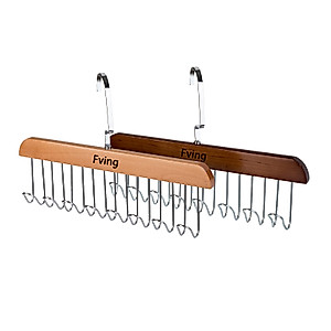 Fving 2 Pack Belt Hanger for Closet, Wood Belt Rack Closet Hanging Accessories Ties Scarves Camisole Bar Hat Organizer for Closet Women Men Bedroom Organizers and Storage Wooden