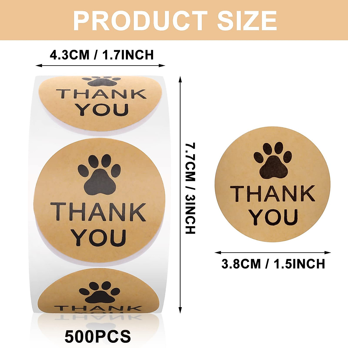 ASTER 500 Pieces Dog Paw Print Thank You Stickers, 1.5 Inch Kraft Thank You Labels Stickers for Baking, Envelope Seals, Small Business, Greeting Cards, Present for Sealing and Decoration