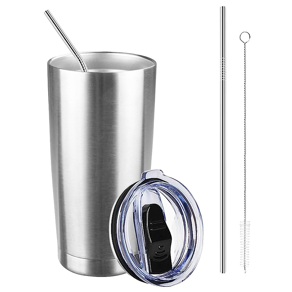 MEZMUT 20oz Insulated Tumblers with Lids and Straws Stainless Steel Coffee Tumbler Cup Double Wall Vacuum Travel Coffee Mugs for Home, Office, Outdoor(Silver,1 Pack)