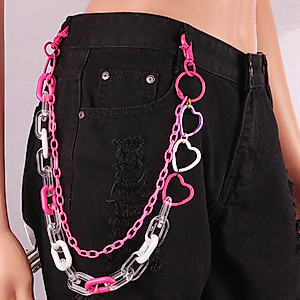 Sinalty Pink Hip Hop Pants Chains Layered Jean Chains Heart Pants Belt Chain Rave Body Jewelry Accessories for Women and Girls