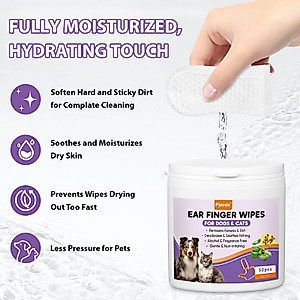 Pjordo Dog Ear Cleaner Finger Wipes, Ear Finger Wipes for Dogs & Cats, Gently Remove Ear Wax, Debris, Sooths & Deodorizes, Relieve Ear Itching, Pet Ear Wipes with Aloe Vera & Witch Hazel - 50 Count