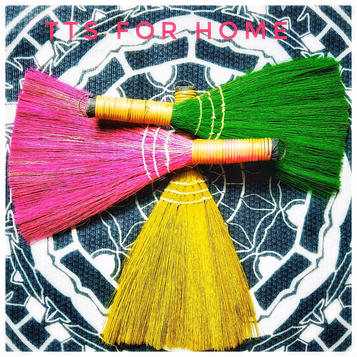 TTS For Home Set of 3 Broom for Kid - Vietnamese Color Natural Straw Soft Broom - Small Whisk Broom (13.19 inch Length, 8.66 inch Width)