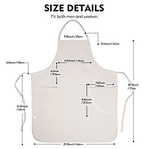 CONDA 100% Cotton Canvas Professional Bib Apron With 3 Pockets for Women Men Adults,Waterproof,Natural 31inch By 27inch