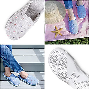 isotoner womens Terry slip Clog With Memory Foam for Indoor/Outdoor Comfort Slip on Slipper, Periwinkle Scalloped, 6.5-7 US