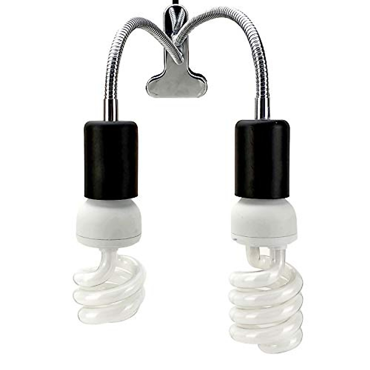 AMZCOOL Reptiles Dual Lamp Fixture Holder Clamp Two Independently Switches Adjustable Stand for Pet Habitat UVA UVB Heat Light Bulbs/Lamps