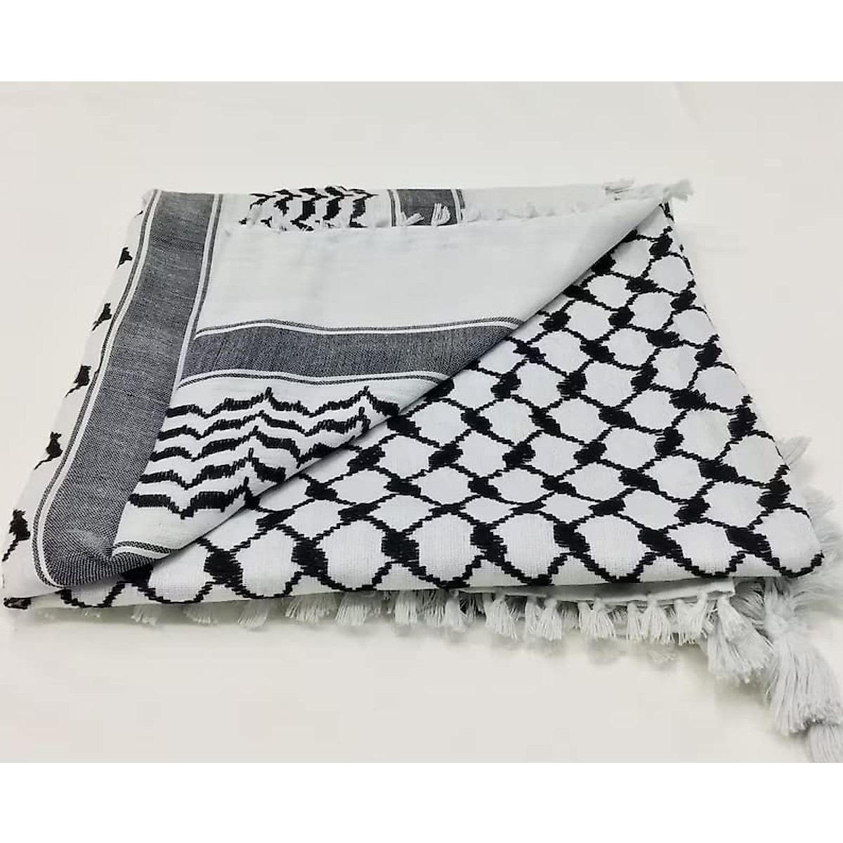 Shahadah Palestine scarf, Keffiyeh, Arafat Hatta, wide with tassels, Shemagh Keffiyeh Arab houndstooth100% Cotton Unisex Scarves (White black)