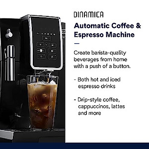 Dinamica Espresso Machine, Black - Automatic Bean-to-Cup Brewing, Built-In Steel Burr Grinder & Manual Frother - One-Touch Hot & Iced Coffee - Easy Cleanup